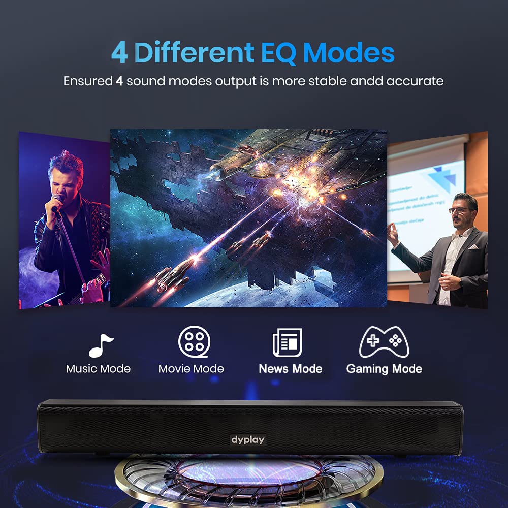 Sound Bars for TV, Dyplay 20-Inch Small Bluetooth 5.0 Soundbar, Built-in DSP, 100W 4 Equalizer Modes Audio, HDMI/Optical/AUX/TF/USB Connection for TV, Smartphones, PC, Home Theater, Gaming, Projectors