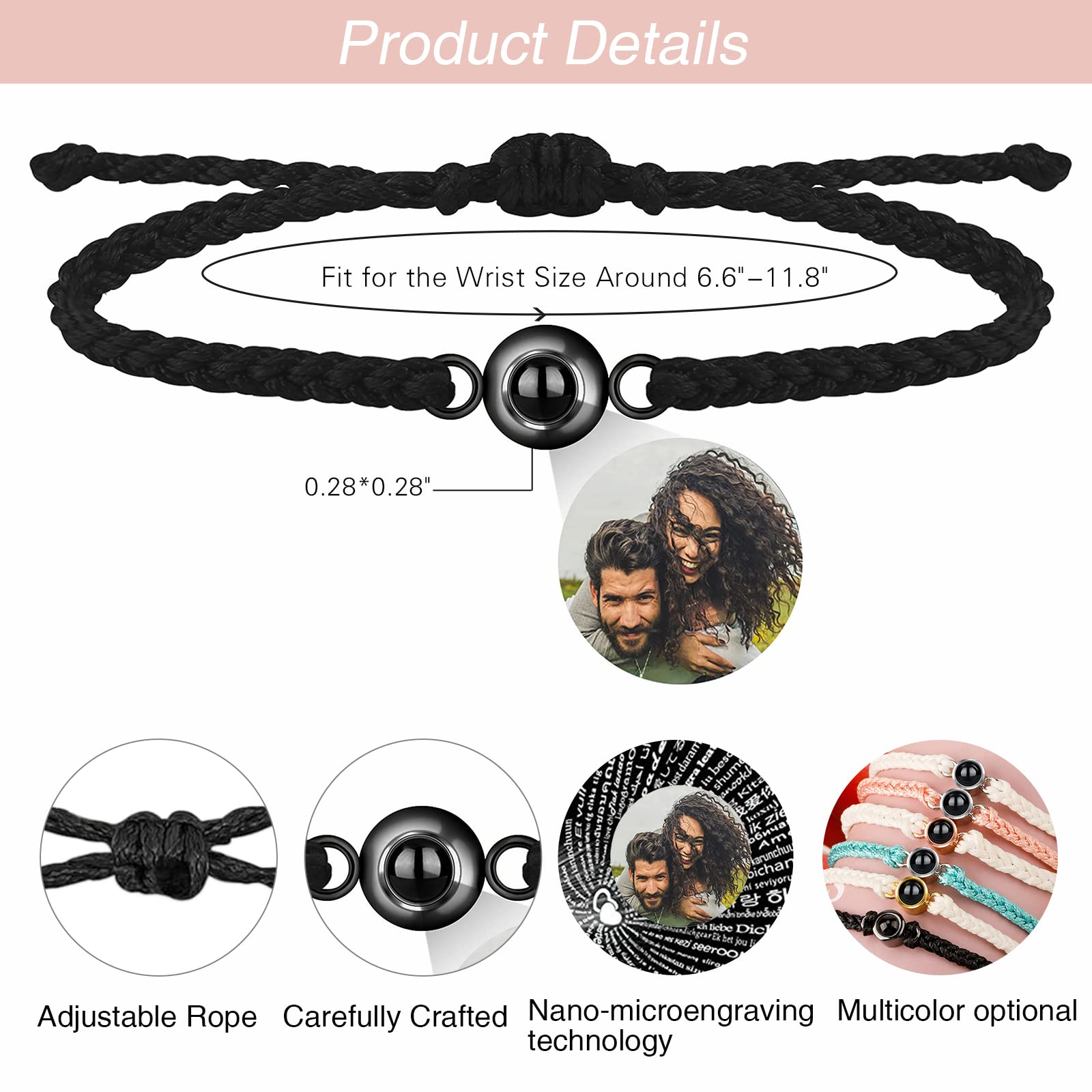 DHQH Custom Bracelets with Picture inside Personalized Photo Bracelet Box Chain Circle Photo Bracelets with Picture Inside for Women