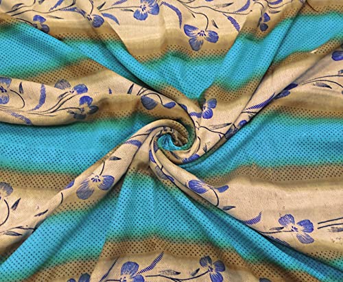 Peegli Vintage Indian Blue Georgette Blend Art Décor DIY Fabric Casual Sarong Wrap Printed Textile
