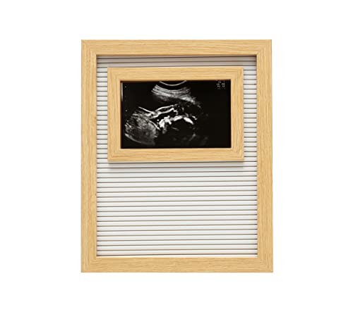 Kate & Milo Sonogram Wooden Letterboard Set, Sonogram Frame Message Board for Sharing Pregnancy Milestones and Baby Growth Progression, Gender-Neutral Nursery Décor Accessory, White