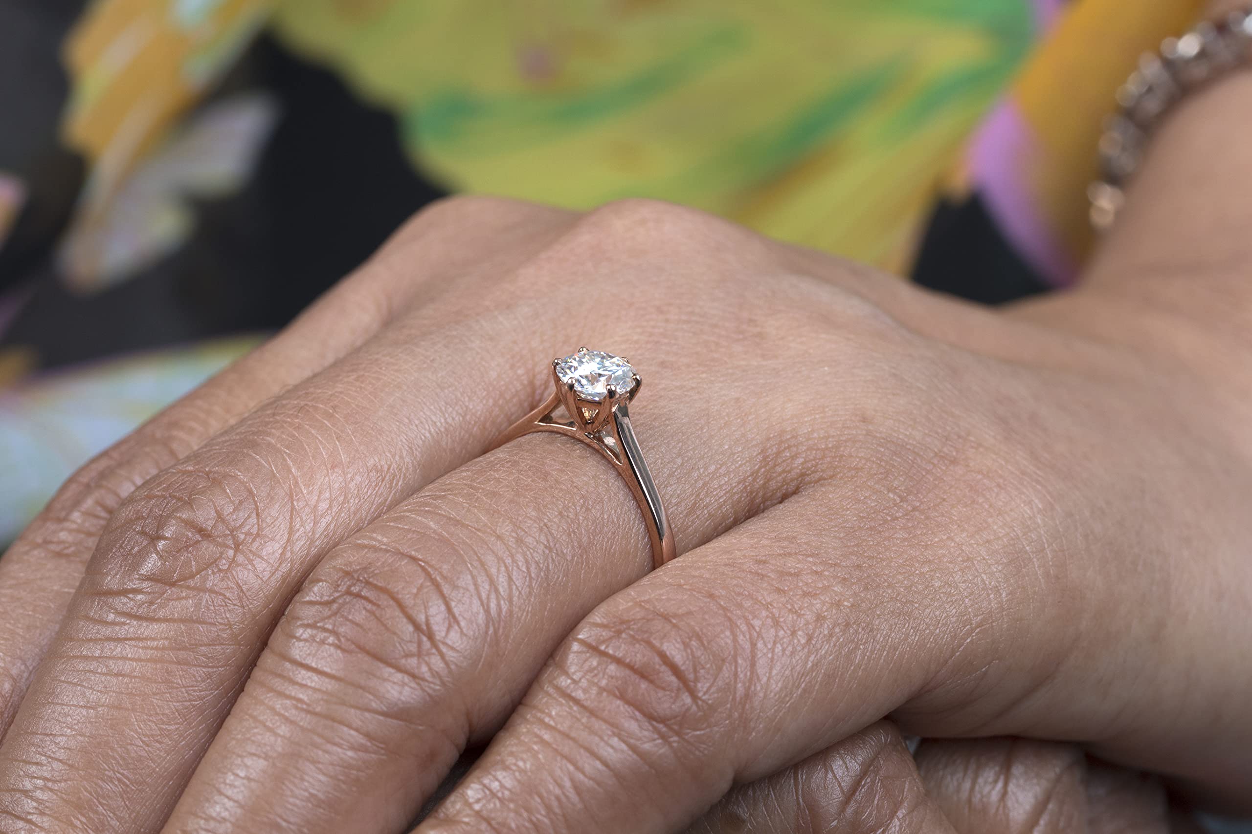 Buy Jewels 10k Solid Gold 6 Prong Round Moissanite Solitaire Engagement Ring for Women 1ct DEW G-H Color VVS1 Quality (Rose Gold, 6)
