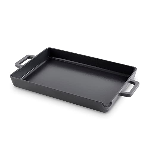 DASH Zakarian by Dash 9"x13" Nonstick Cast Iron Pan with Pour Spout and Removable Silicone Grips for Searing, Baking, Broiling, Grilling and more- Black