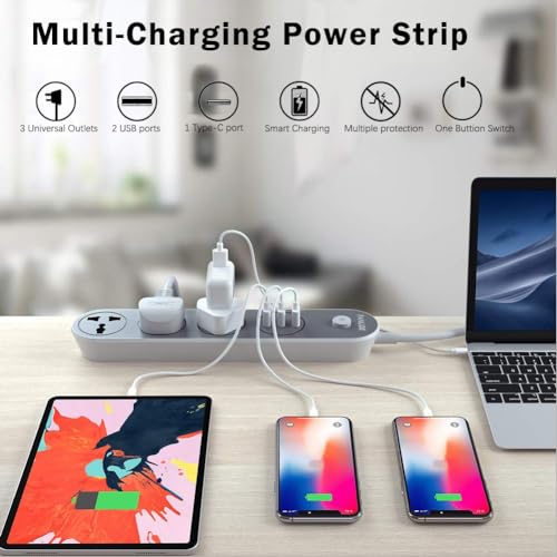 Fanlide Power Strip with USB Ports, 6ft Power Cord, 2500W Circuit Breaker, 3 Outlets 3 Quick USB (5V 3.1A) Charging Station, Child Safe Door, for Cruise Ship,Dorm Room Multi Plug Extender