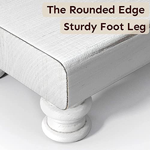 TULIADU Rustic Wood Riser for Kitchen & Bathroom Counter Decor,Farmhouse Wood Pedestal Stand for Decor,Wooden Display Tray for Fragrances, Plant pot decor (White)