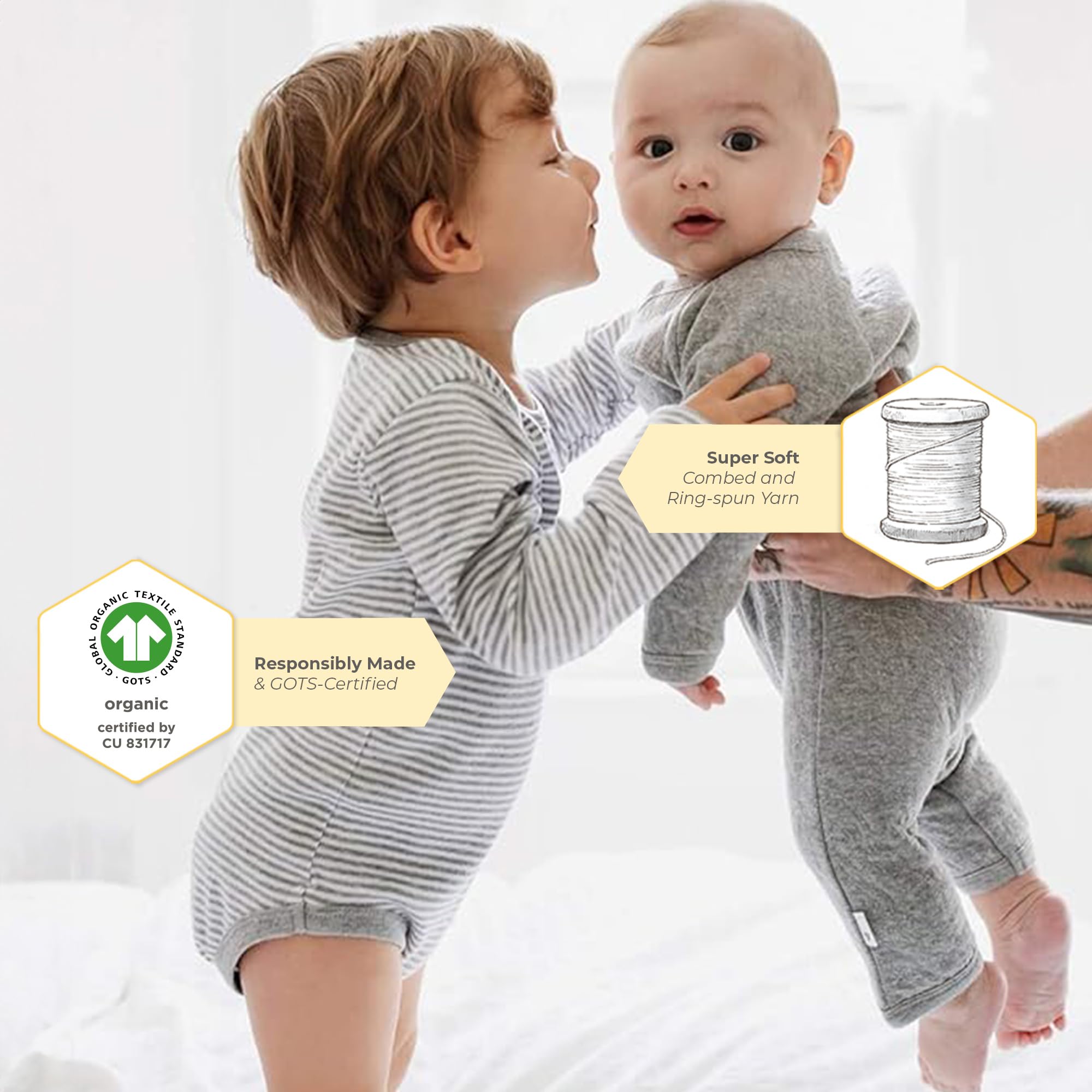 Burt's Bees Baby Boys Bodysuits, 3-pack Long & Short-sleeve One-pieces, 100% Organic Cotton, Ello Elephants, 6 Months US