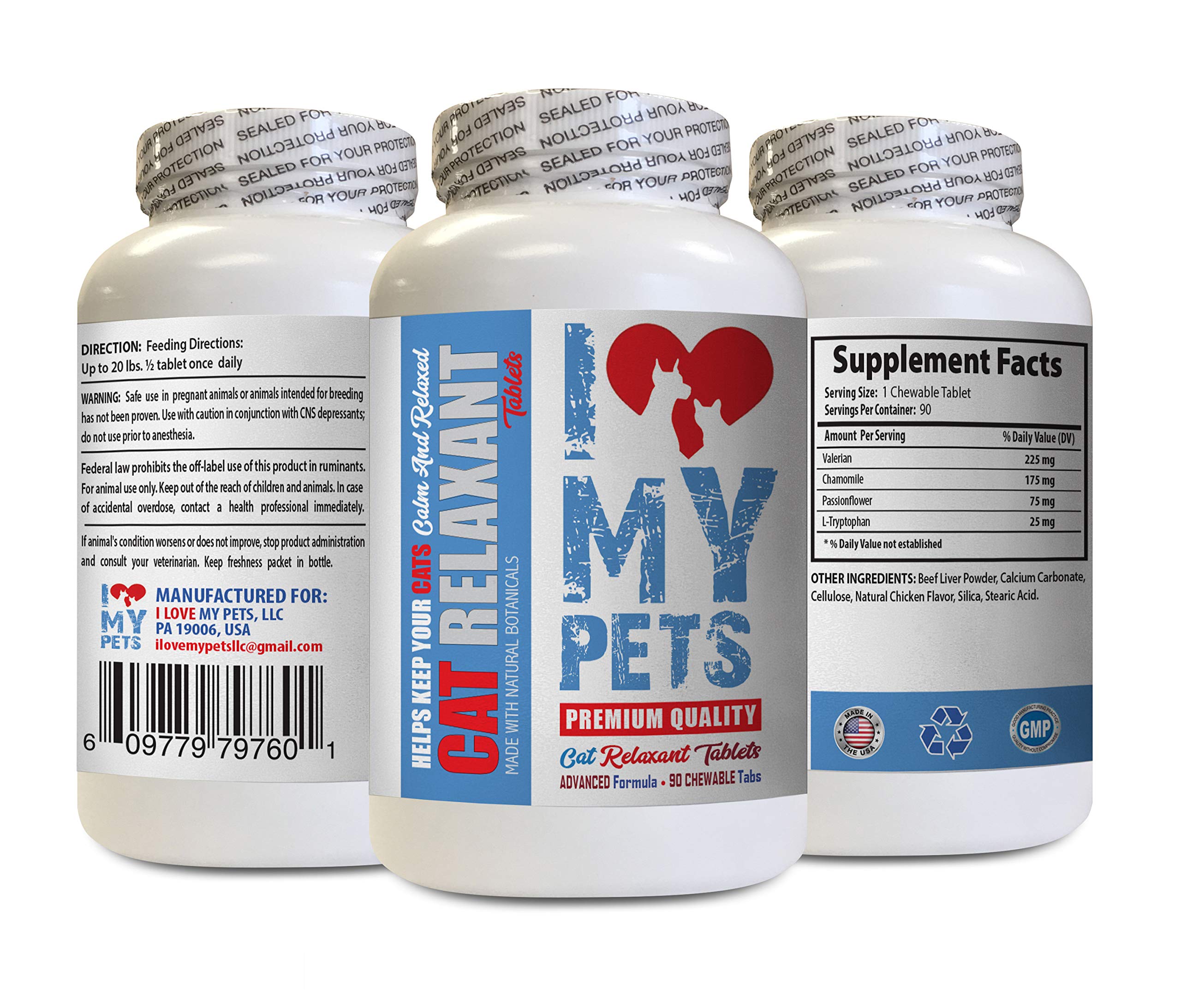 I LOVE MY PETS LLC Relax cat Treats - CAT Relaxant - Anxiety Relief & Calmer - Premium Quality Treats - cat Travel Calming Products - 90 Treats (1 Bottle)
