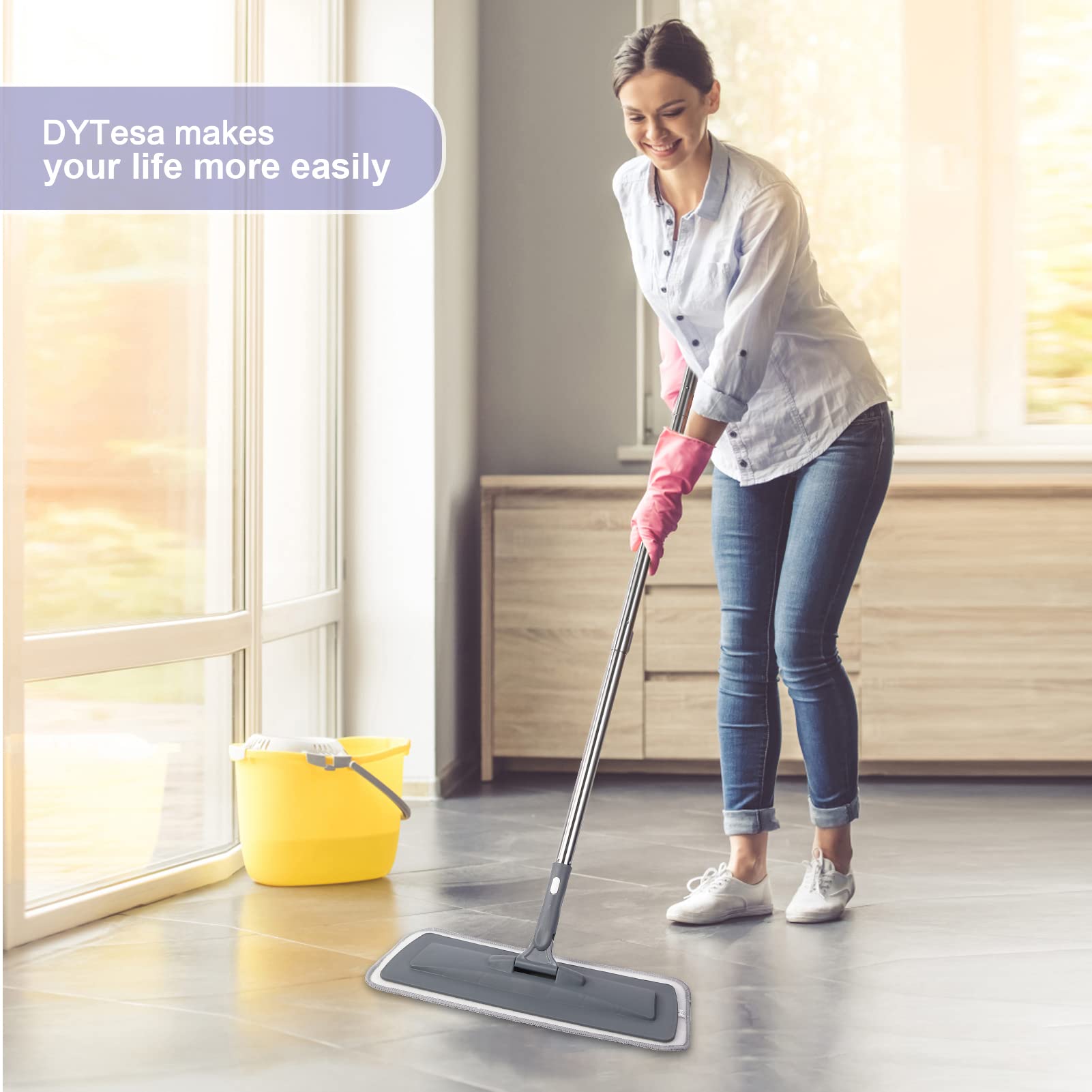 DYTesa Microfiber Floor Dust Mop for Hardwood Cleaning, 360 Degree Rotating Wet Dry Floor Mop with 4 Washable Pads and 1 Scrubber