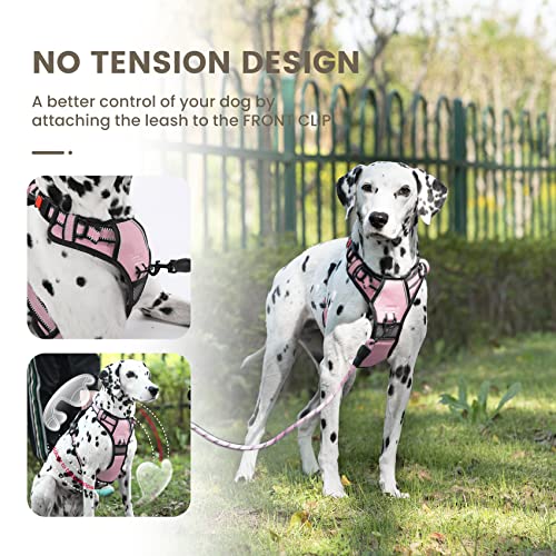 FURRYFECTION No Pull Vest Harness, Reflective with Leash No Choke Soft Padded, Adjustable Front Lead Dog Harnesses with Seat Belt for Small Medium Large Dogs, Pink, L