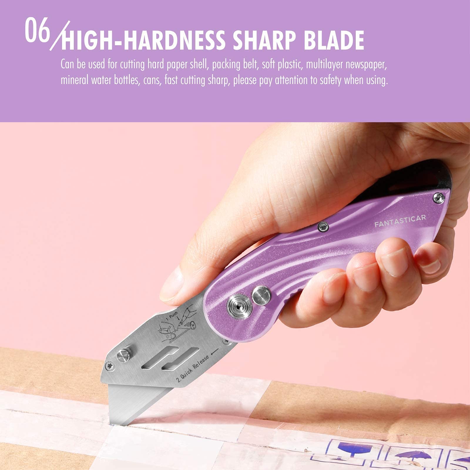 FantastiCAR Purple Utility knife Box cutter with Extra Blades and Multifunctional Pliers Set, Stainless Steel Body and Gift Packaging Box