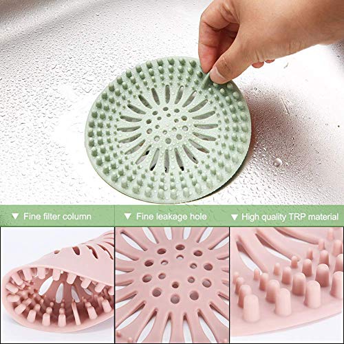 Emoly Silicone Hair Catcher Shower Drain Covers, Easy to Install and Clean Suit,Universal Rubber Sink Strainerfor Bathroom Bathtub and Kitchen (5 Pack)