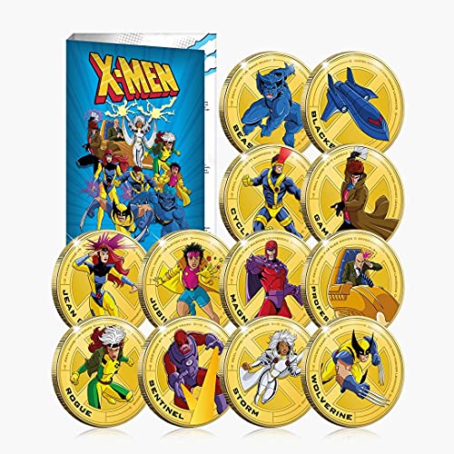 FANTASY CLUB Complete Pack The Official X Men Commemorative Complete Collection – 12 Coins/Medals of The Most Memorable Characters from The Best Loved Films. Au Plated and Colored + Decorative Album.