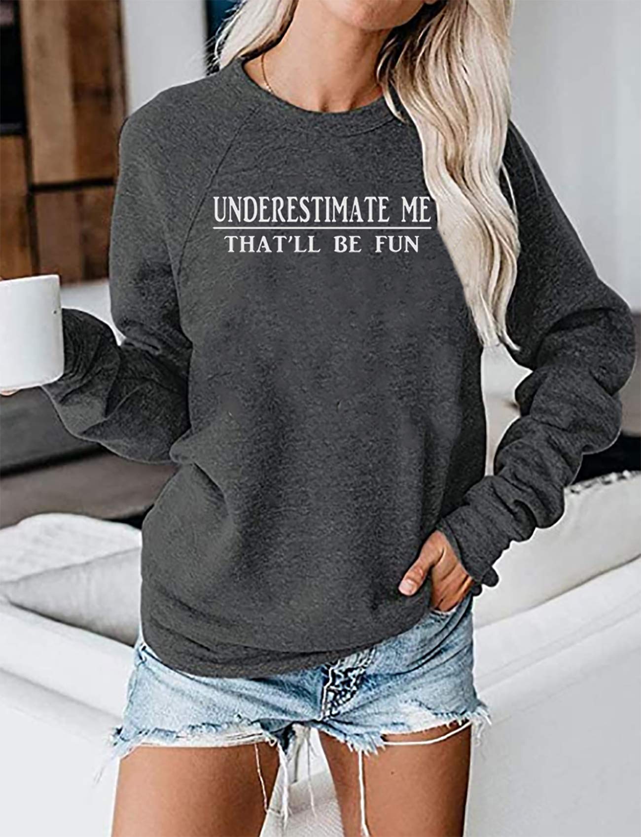 BOMYTAO Womens Underestimate Me That'll Be Fun Sweatshirt Funny Titans Of Terror Long Raglan Sleeve Tops (Dark Grey, Large)