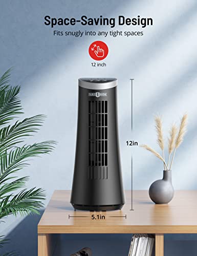PARIS RHÔNE Small Tower Fan, 75° Oscillating Tower Fan with 2 Speeds, 12'' Cooling Desk Table Fan Portable Bladeless Fan for Bedroom Home Office Desktop