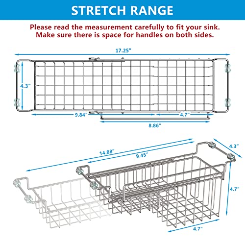 FixOwl Over The Kitchen Sink Caddy Kitchen Sink Organizer Sponge Holder 304 Stainless Steel Expandable Over Sink Rack 12.25" to 17.25"