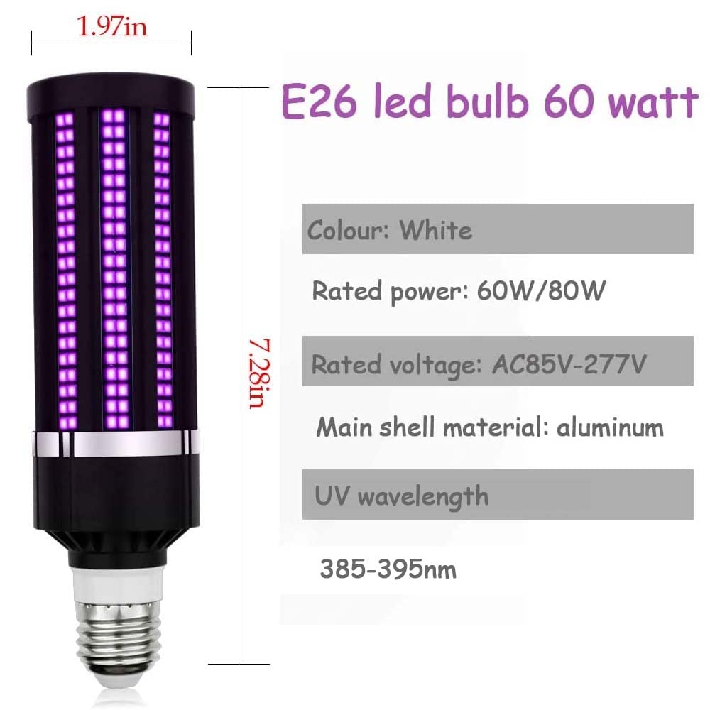 BVNVC Black Light Bulb, E26 60W Non-Dimmable Led Black Light Bulb UV 385-395nm, Suitable for Body Painting, Fluorescent Posters, UV Ink Curing、Holiday Parties (Black)
