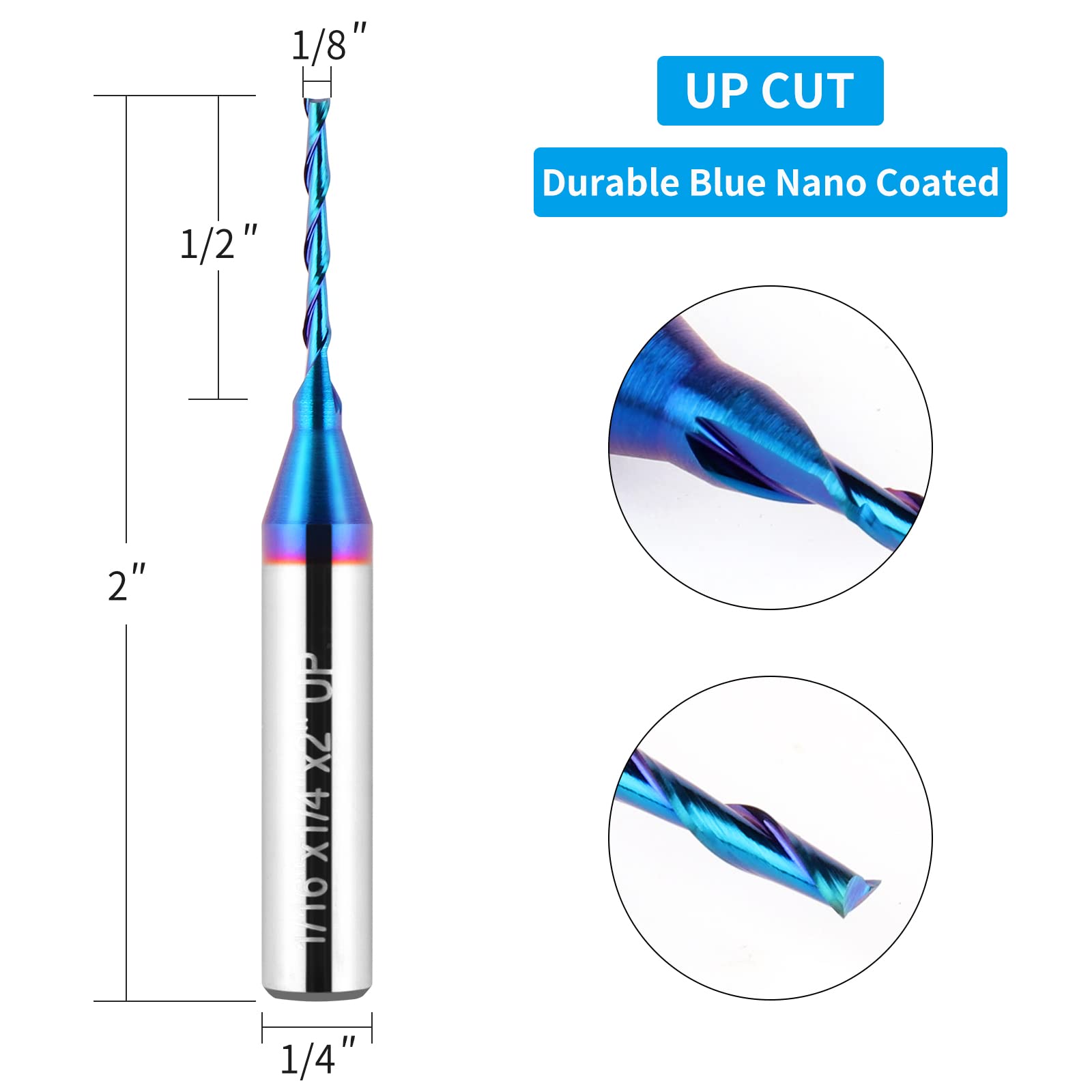 EANOSIC Upcut Spiral Router Bit 1/4 inch Shank, 1/16 inch Cutting Diameter Solid Carbide with Blue Nano Coated CNC Router Bits End Mill for Wood Carving, Engraving