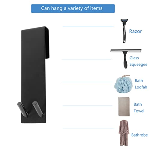 Funly mee 2 Pack - 7 Inches Stainless Steel Shower Door Hooks, Towel Hooks , Over The Glass Door Hook (Black)