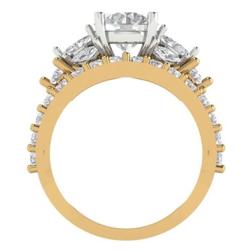 Clara Pucci 3.06ct Round Cut Genuine Zircon 14k 2 tone Gold Solitaire W/Accents Wedding Engagement Set Bridal Anniversary Ring Size 5.25