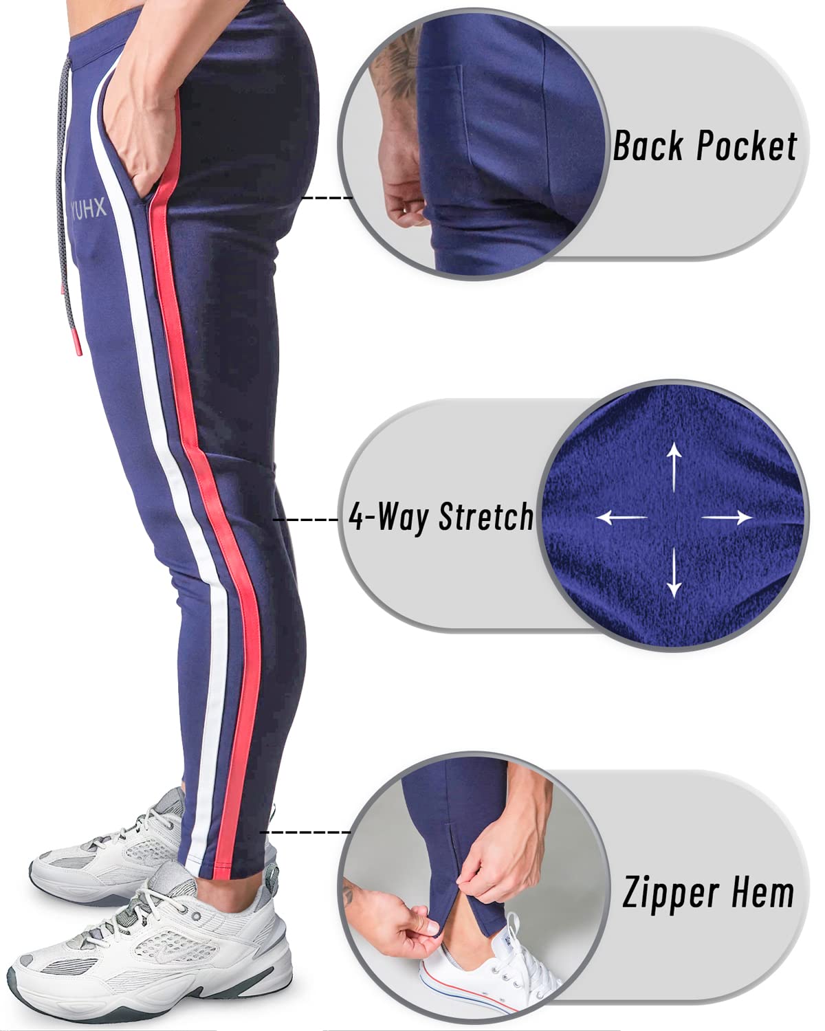 CANGHPGIN Joggers for Men Navy Sweatpants with Pockets Slim Fit Tapered Leg Track Pants Athletic Workout Pants