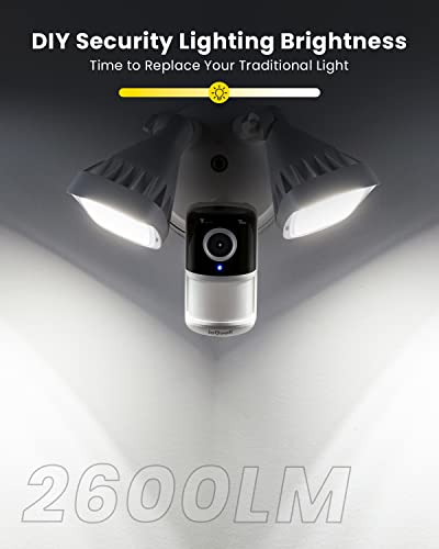 ieGeek Floodlight Camera, Outdoor Home Security Camera, 2K Wired Flood Light Camera Outdoor with Motion Sensor Cam, 2600 Lumens,Color Night Vision,110dB Siren,2 Way Audio,Compatible with Alexa