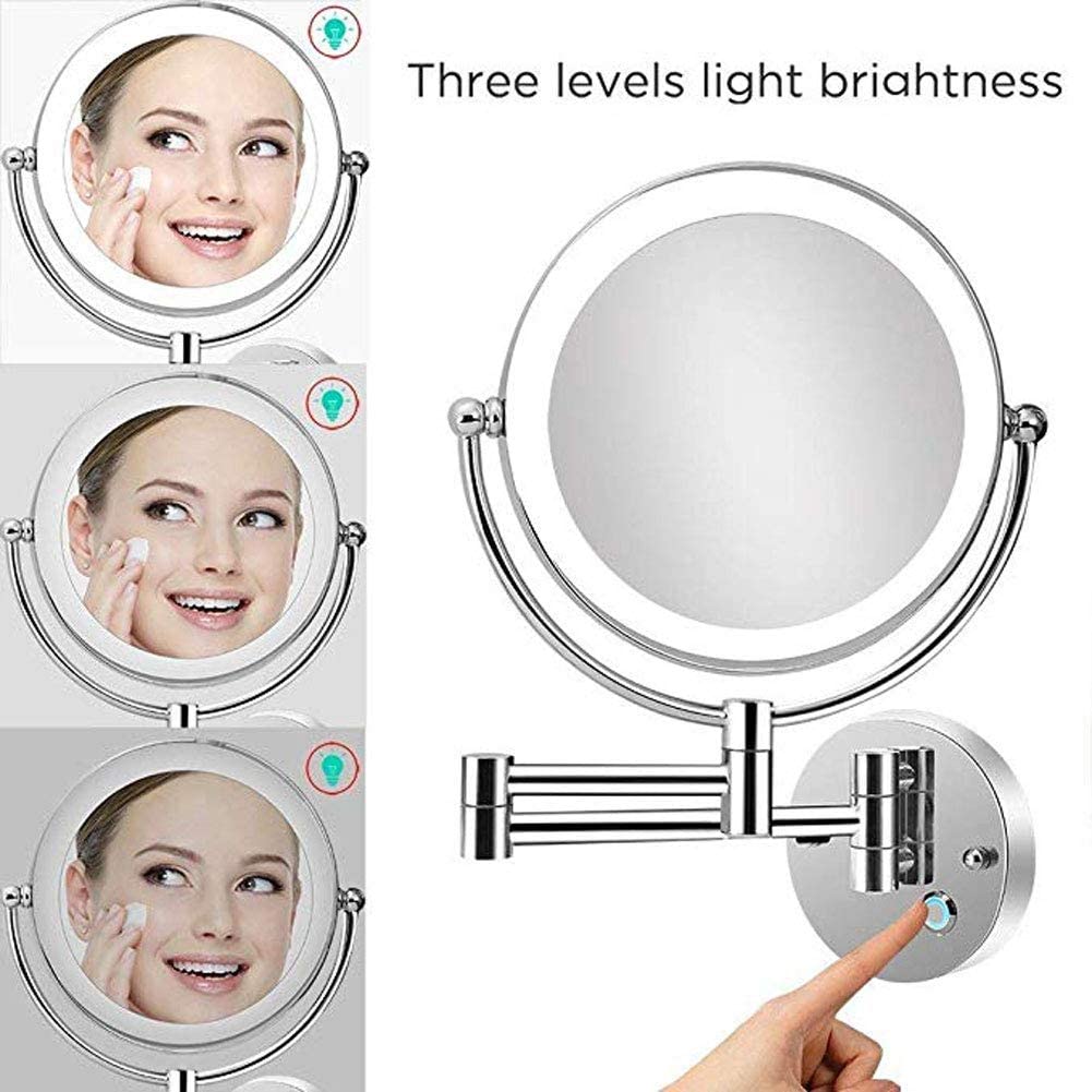 CZQ Makeup Mirror Wall Mount LED, 10X Magnification, 360°Swivel 12" Extension Two-Side Retractable Makeup Mirror for Bathroom Bedroom,8.5 Inch