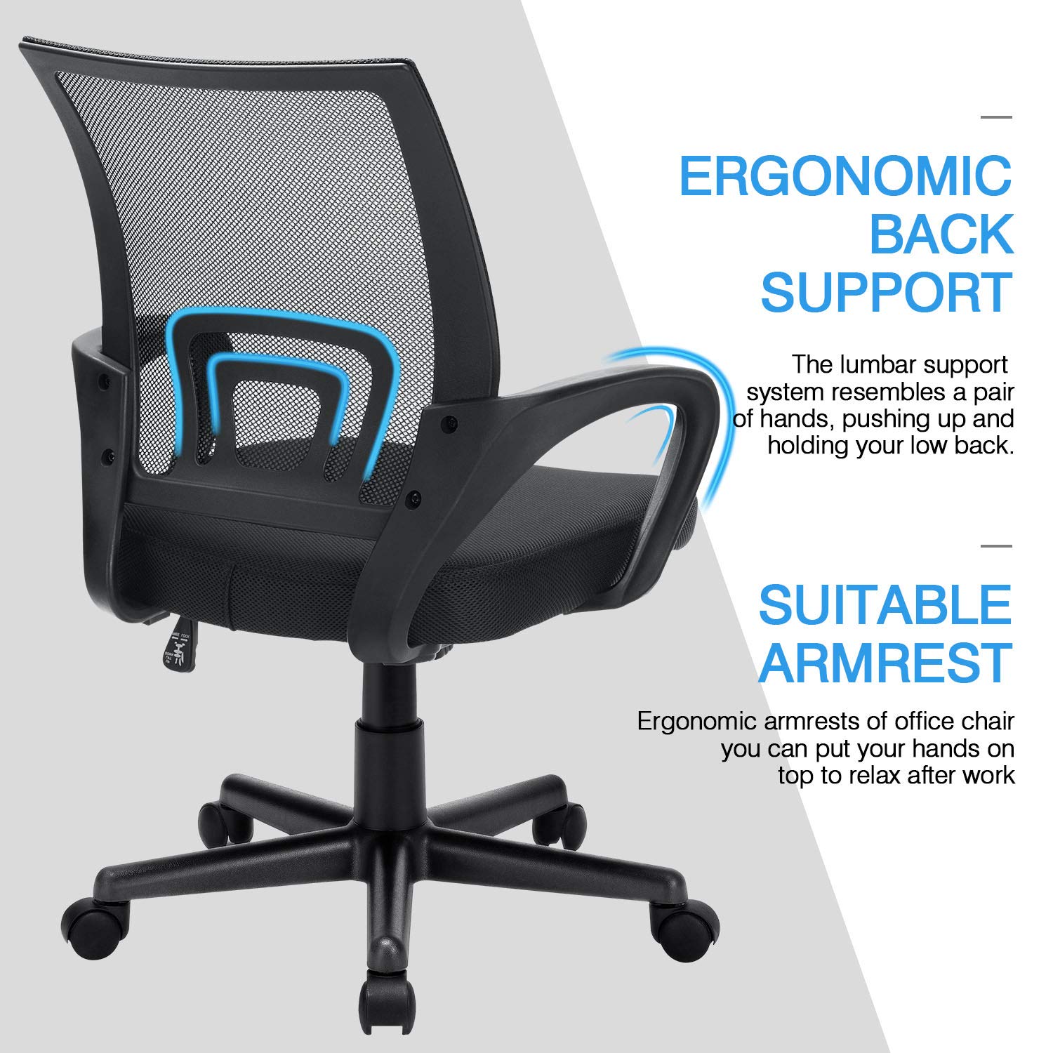 BOSSIN Office Chair Mesh Desk Chair Ergonomic Computer Chair with Lumbar Support Modern Executive Adjustable Chair Rolling Swivel Chairs for Women Men,Black (Black)