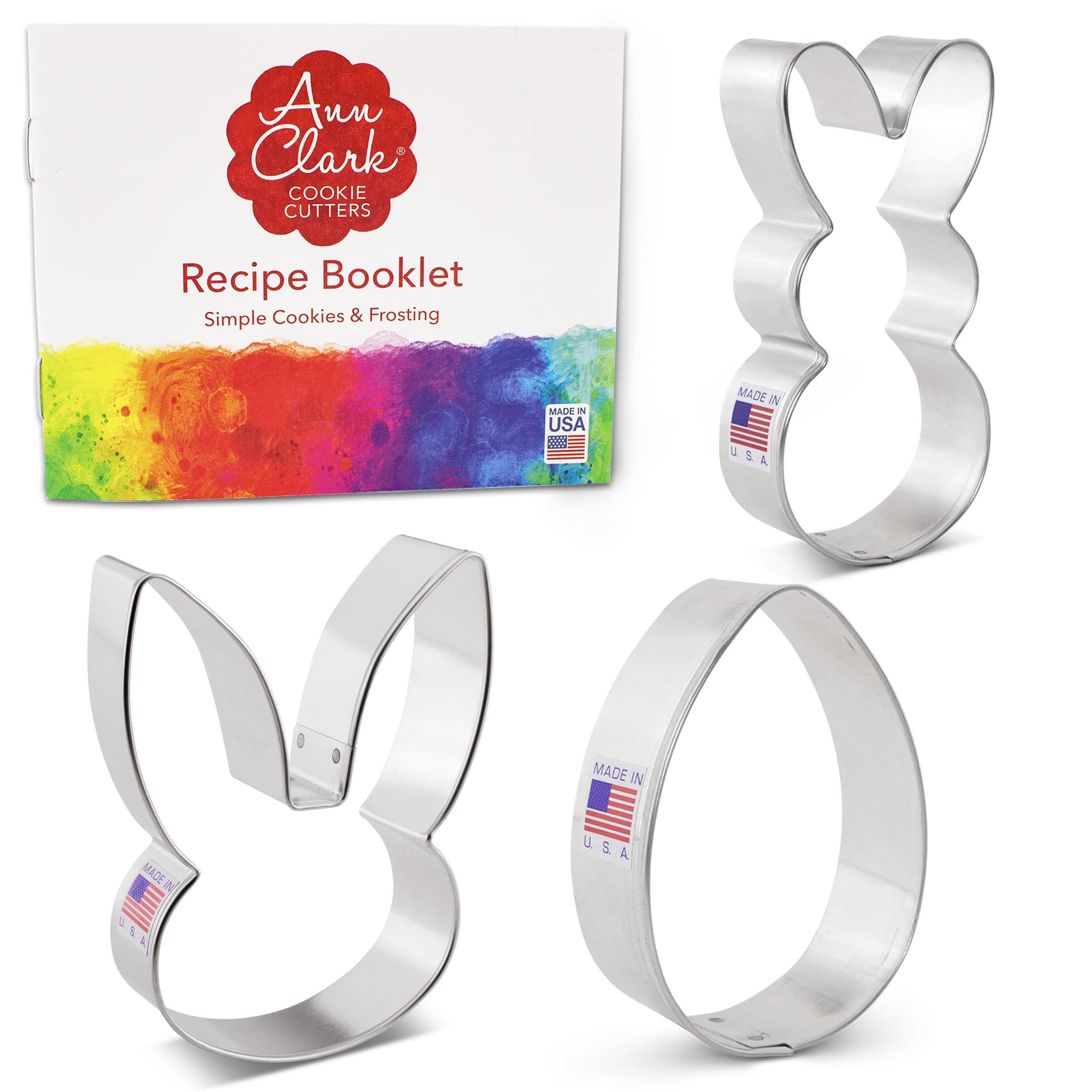 Easter Cookie Cutters 3-Pc. Set Made in USA by Ann Clark, Easter Bunny, Egg, Rabbit Head