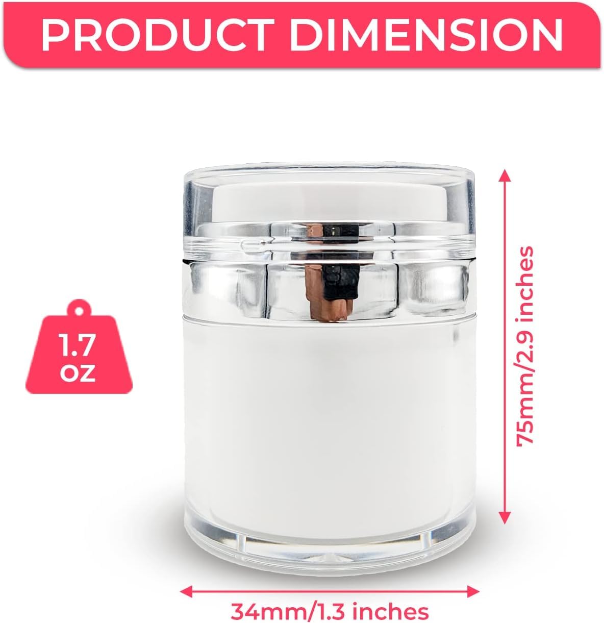 BRONZ 1.7 Oz Airless Pump Jar, Refillable Moisturizer Container Vacuum Bottle with Lid, Travel Size Leak Proof Empty Container with Moisturizer Pump Dispenser for Makeup Lotion
