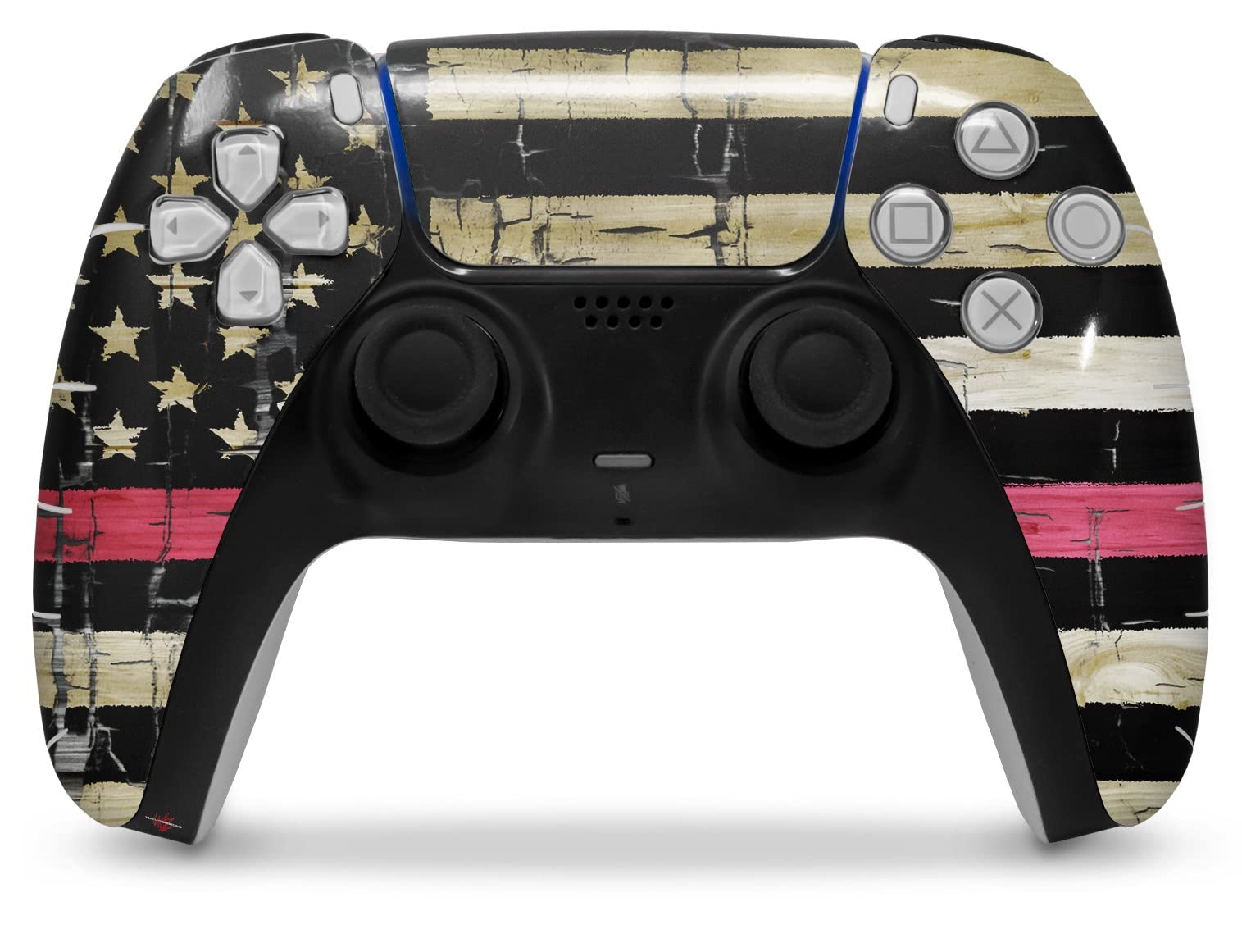 WraptorSkinz Skin Wrap compatible with Sony PS5 DualSense Controller Painted Faded and Cracked Pink Line USA American Flag (CONTROLLER NOT INCLUDED)