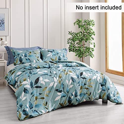 PHF Washed Soft Duvet Cover Set Queen Size, 3PCS Stylish Botanical Comforter Cover Set, Ultra Soft Comfy Durable Chic Duvet Cover with Pillow Shams Bedding Collection, 90" x 90", Sage Green Botanical