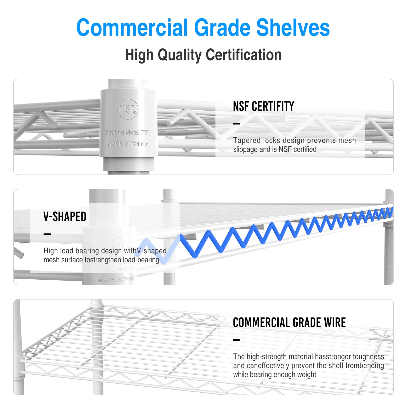 Heavy-Duty Wire Shelving Unit - 7-Tier, 2450lbs Capacity, NSF Certified, Adjustable Metal Storage Rack with Wheels & Liners, 82"H x 48"L x 18"D - Ideal for Kitchen, Garage, Closet, Basement - White