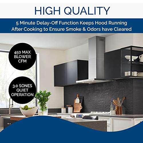 Broan-NuTone BWT2304SS 30-inch Wall-Mount Convertible Chimney-Style T-Shape Range Hood with 3-Speed Exhaust Fan and Light, 450 Max Blower CFM, Stainless Steel