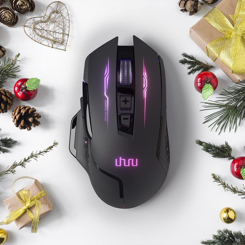 UHURU Wireless Gaming Mouse, Wired and Wireless Dual Modes Rechargeable RGB Gaming Mouse with 7 Programmable Buttons, Ergonomic and 5 Adjustable DPI Levels up to 10000 DPI for PC Laptop Gamer (WM-07)