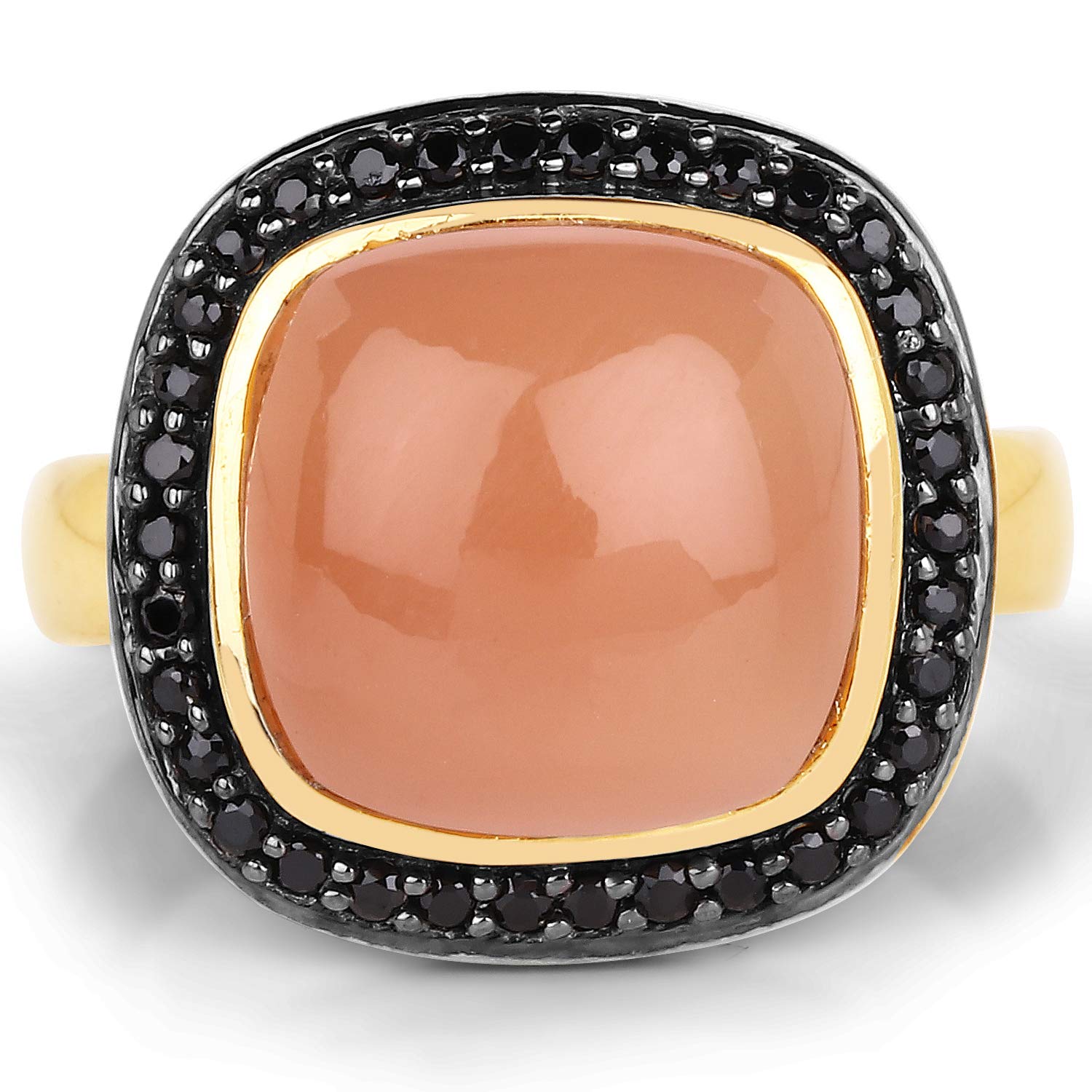 Bonyak Jewelry Genuine Round Black Spinel and Moonstone Ring in Sterling Silver - Size 6.00