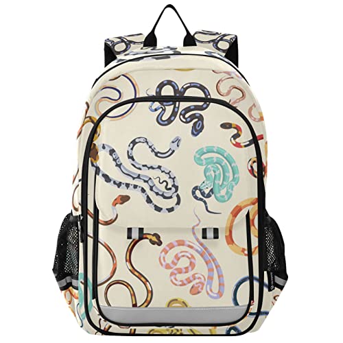 Glaphy Colorful Snakes Backpack Lightweight Laptop Backpack School Bag Student Travel Daypack with Reflective Stripes