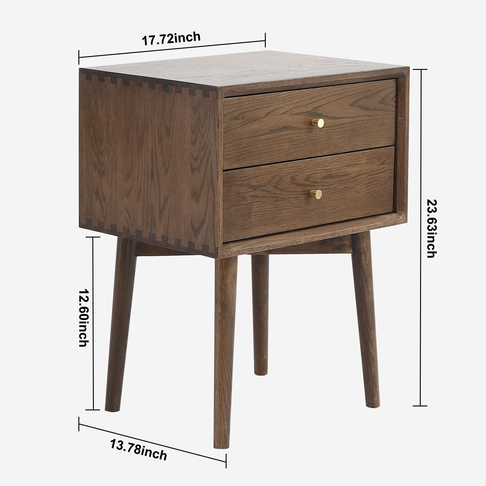 Fetuero Mid Century Modern Nightstands, Oak Bedside Table Solid Wood End Table with Drawers Real Wooden Cabinet Organizer for Bedroom, Natural Color