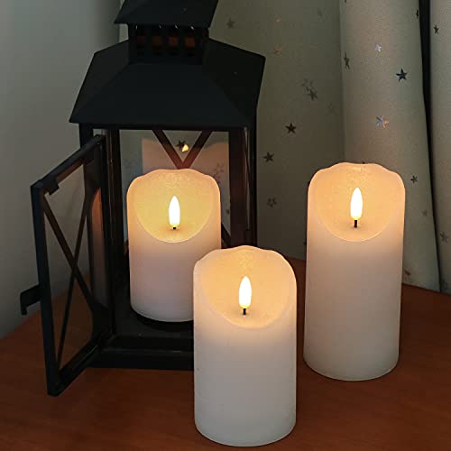 Eldnacele Flameless Flickering Candles with Remote Timer, 3D Wick Real Wax Battery Operated White Pillar Candles with Remote Set of 3 for Home Wedding Party Christmas Decoration (D3β x H4β5β6β)