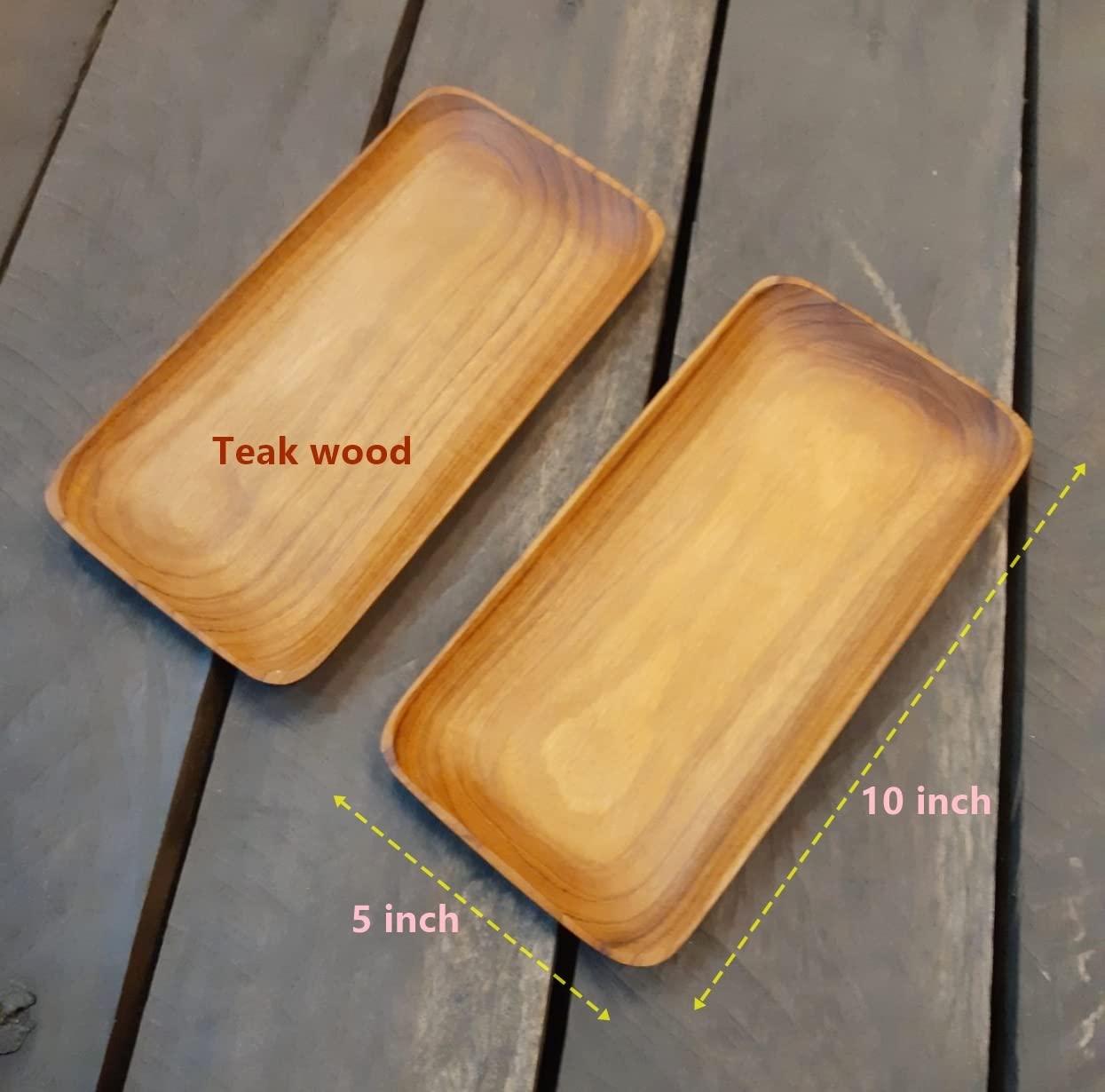 Cozinest Serving Platter Teak Wood – Rectangular Serving Tray 5 x 10 inches Party Wooden Platters Wood Tray for Display Fruit Snacks Dessert Appetizer Sushi Food Decorative (Natural Wood 1)