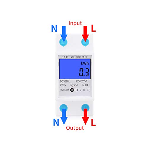 Energy Meter, Small 5 32A 110 130V 60Hz DDS528L LCD Backlight Single Phase Energy KWh Meter 35mm DIN Rail Mounting