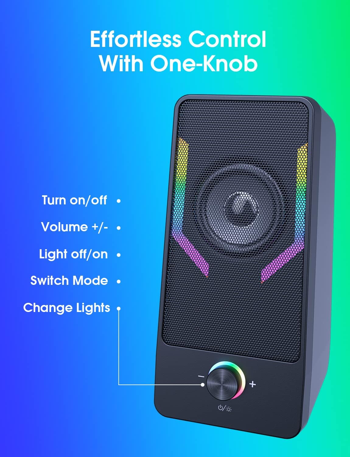 NOOTRY Computer Speakers, Gaming Desktop Speakers with 7Color Backlit, 10W USB Powered Volume Control Speakers, 2.0CH Stereo Laptop Speaker, Bluetooth&USB Audio for PC, Monitor, Mac, Tablet, Phone