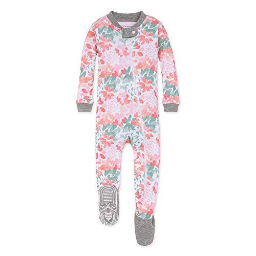 Burt's Bees Baby baby girls Pajamas, Zip Front Non-slip Footed Pjs, 100% Organic Cotton and Toddler Sleepers, Tossed Succulent, 12 Months US