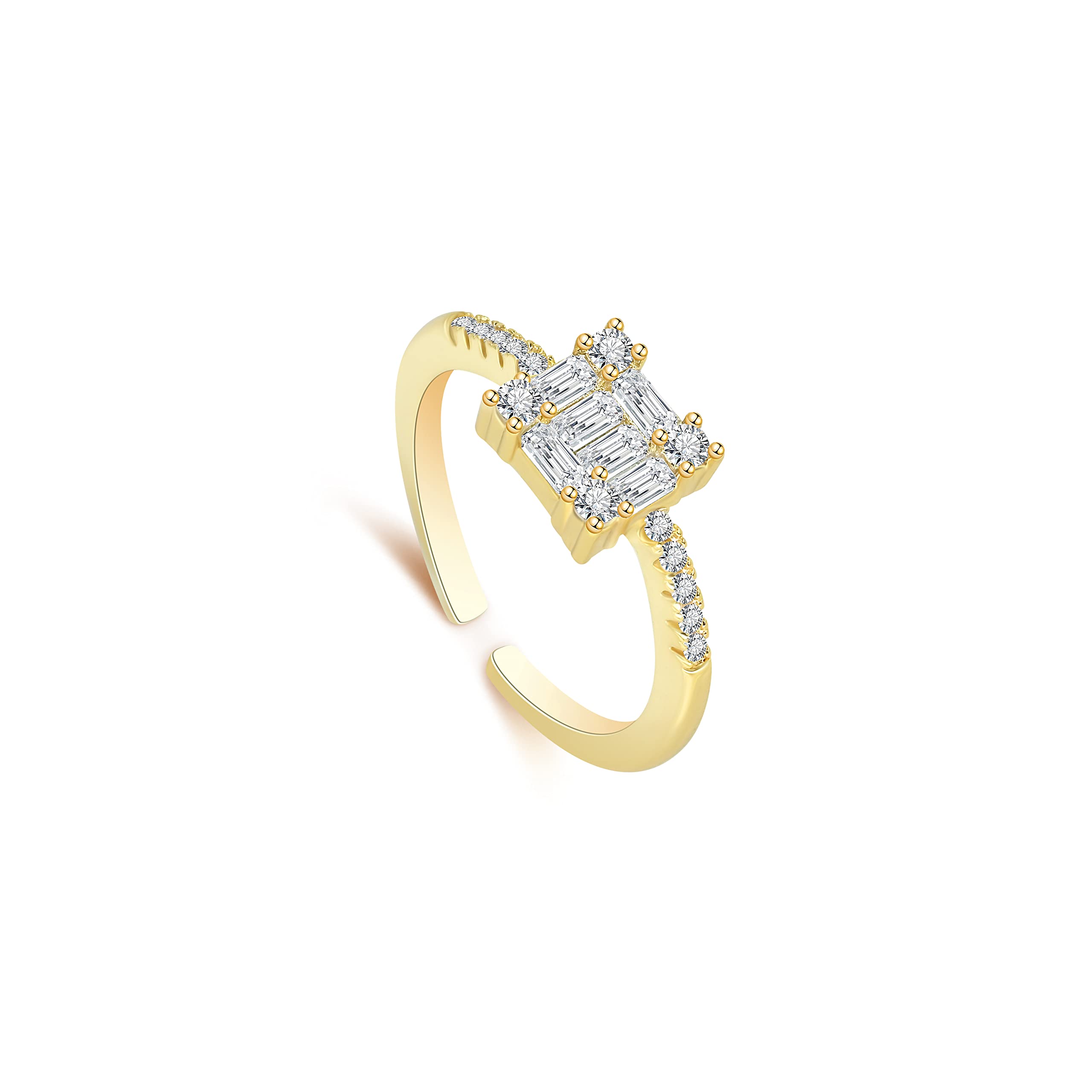 BZEBI 3 Row 6mm Wide Adjustable Eternity Band 18K Gold Plated Cubic Zirconia Engagement Wedding Band Ring For Women Girl Stackable Ring Jewelry Gift