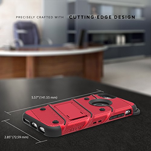 ZIZO Bolt Series for iPhone SE (3rd and 2nd gen)/8/7 Case with Screen Protector Kickstand Holster Lanyard - Red & Black