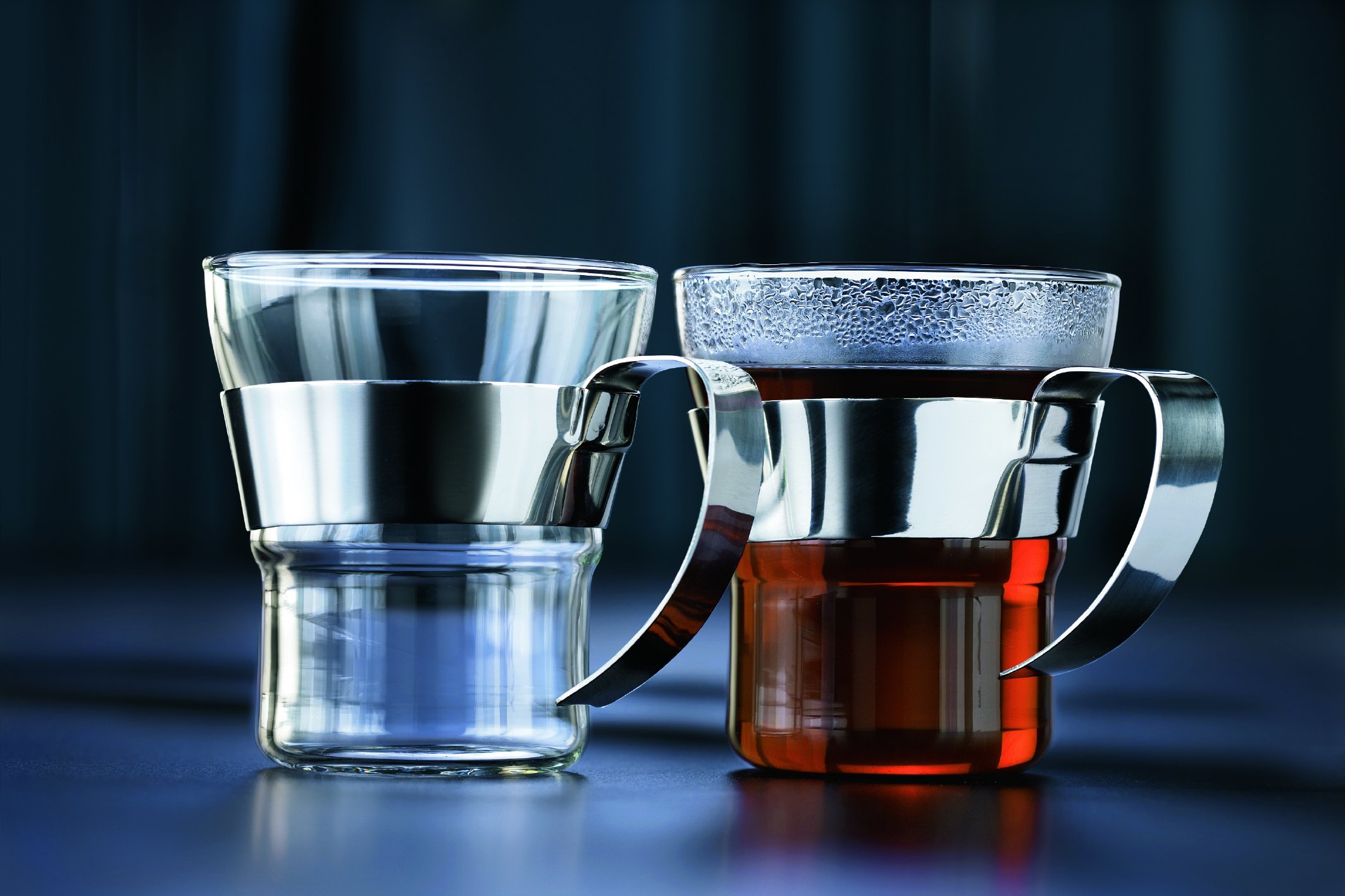 Bodum Assam 2 Piece Small Tea Glass with Steel Handle, 10 oz, Chrome