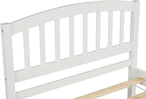 Harper & Bright Designs Twin Bed Frame with Trundle, Twin Bed Frame with Headboard, Wood Twin Platform Bed with Pull Out Trundle for Kids, Guest Room,No Box Spring Needed,White
