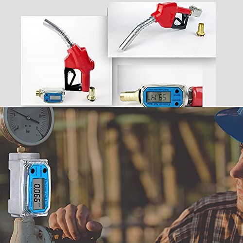 Digital Turbine Flow Meter,LCD Digital Display High Accuracy Diesel Fuel Flowmeter for Measuring Diesel, Kerosene, Gasoline(1 Inch)