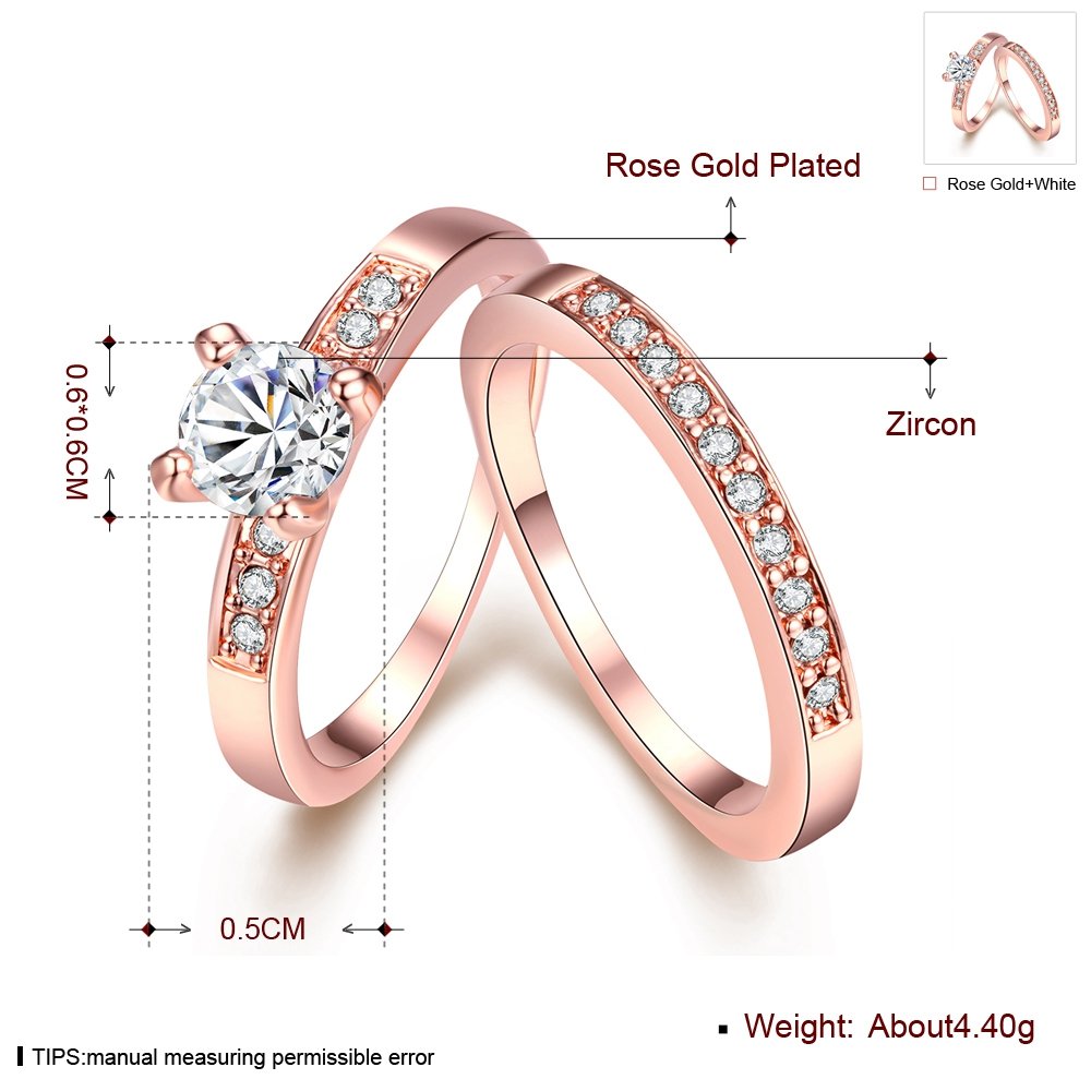 Bistoon Engagement Rings Set 2pcs with Real 18K Rose Gold Plated CZ Zircon Promise Rings Anniversary Wedding (Rose-Gold-Plated-Base, 7)
