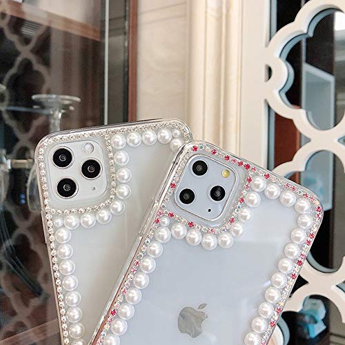 Guppy for iPhone 12 Pro Max Women Girls Bling Diamond Pearl Case Luxury Glitter Handmade Rhinestones Soft Silicone Rubber Sparkly Shiny Protective Cover Case for iPhone 12 Pro Max 6.7" Clear