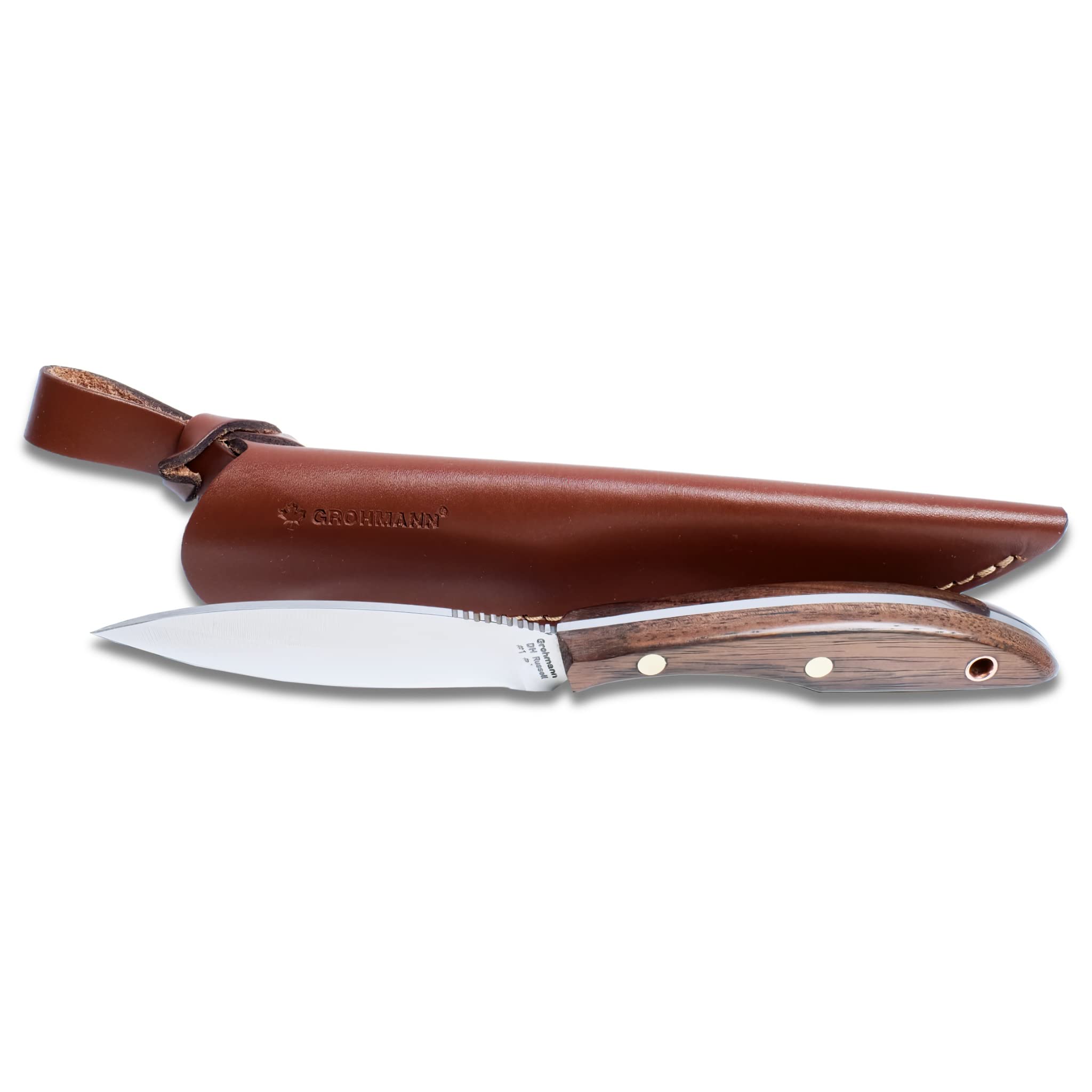 Grohmann D.H. Russell Original Canadian Belt Knife #R1C - Handmade Carbon Steel Hunting Knife with Premium Leather Sheath - Made in Canada