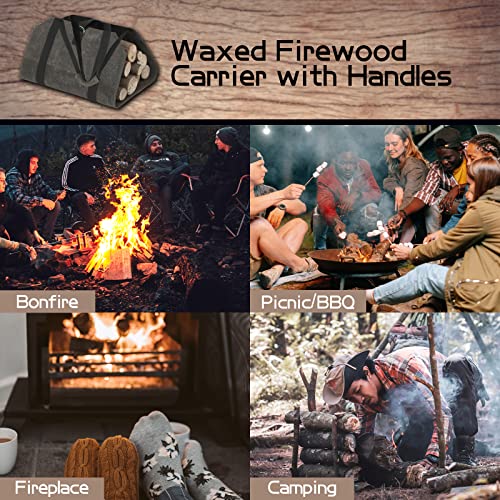 Elezay Log Carrier Waxed Canvas Bag Wood Holders Fireplace Stove Accessories